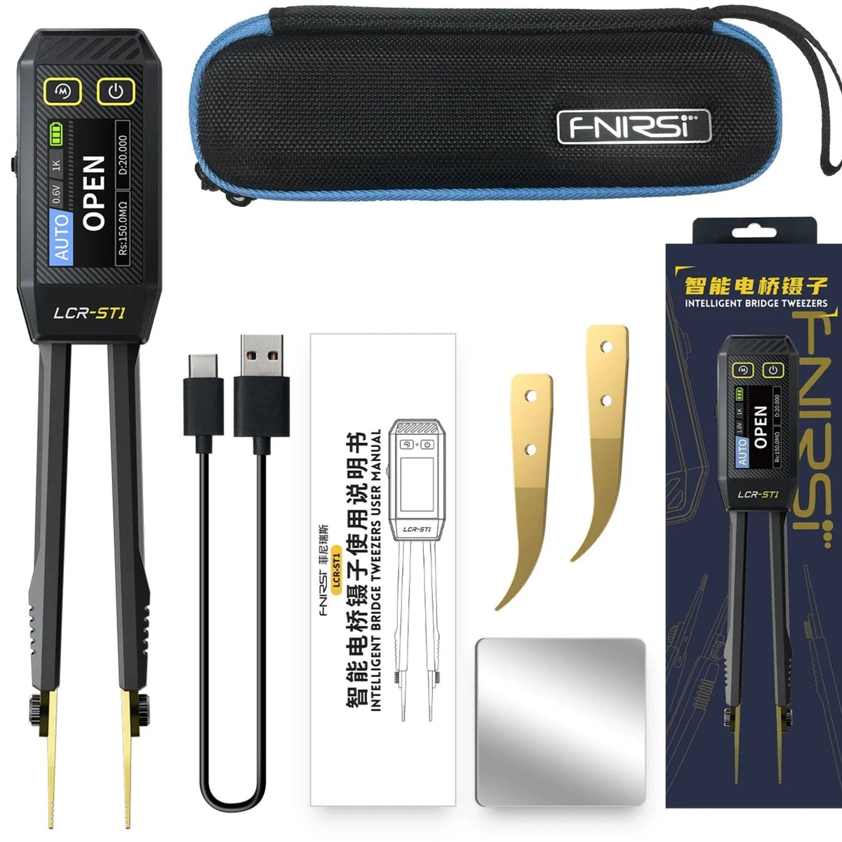 FNIRSI LCR-ST1 Mini Smart Tweezer LCR SMD ESR Tester Ohm Capacitance ...