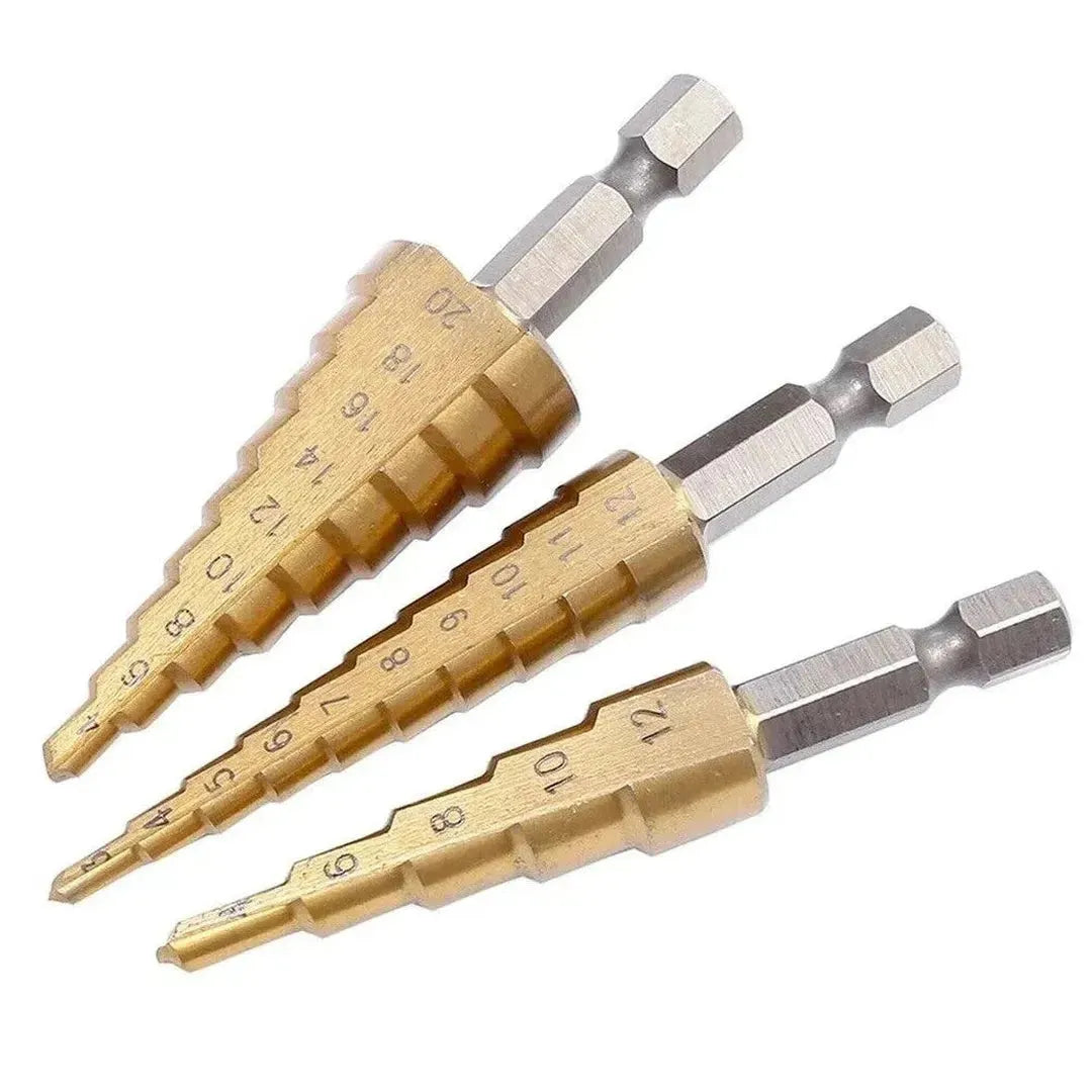 Step Drill HSS Steel Titanium Coated Stepped Drill Bit 1/4" Shank – 38-3D